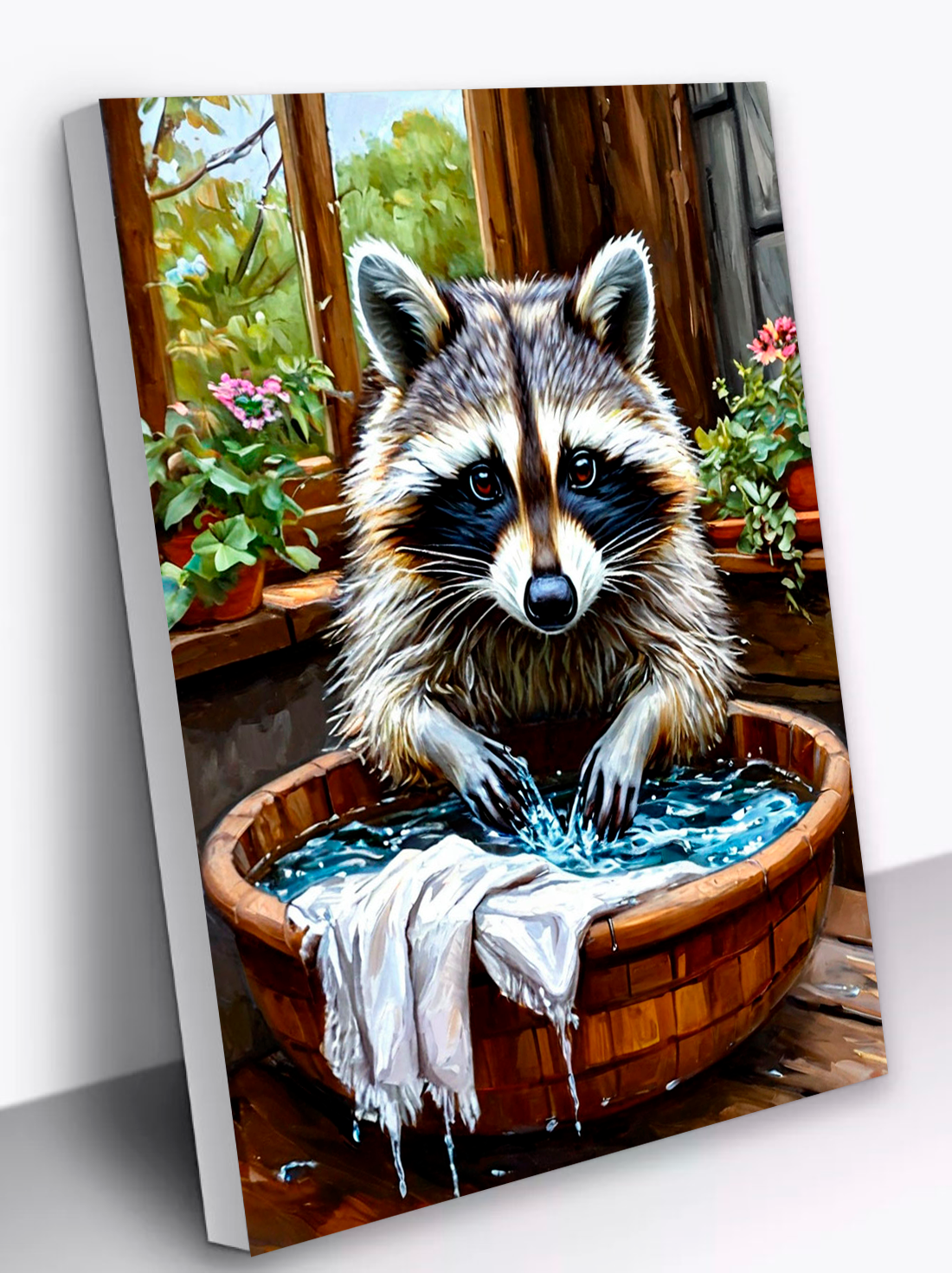 Картина по номерам "Енот полоскун" 40х50 см, хлопковый холст на подрамнике, акрил, Hobby Home