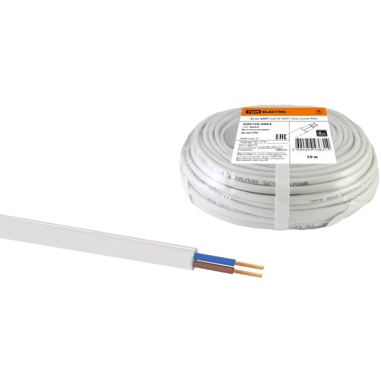Шнур Tdm Electric ШВВП 2х0,75 ГОСТ (10м), белый, SQ0120-0004