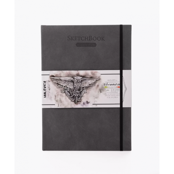 Скетчбук Малевичъ для акварели Veroneze, 70% хлопок 300 г/м, серый, А4, 20л