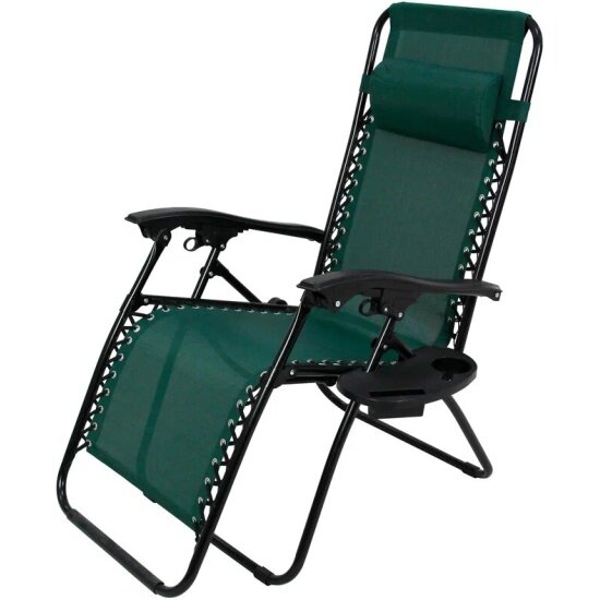 Кресло-шезлонг Garden Story Фиеста с подстаканником (каркас черный, ткань зеленая))