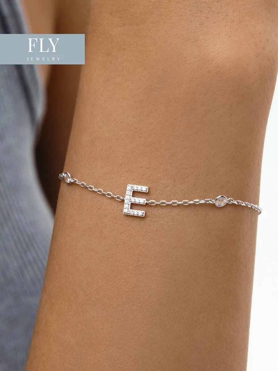 Браслет, серебро, 925 проба, родирование, фианит