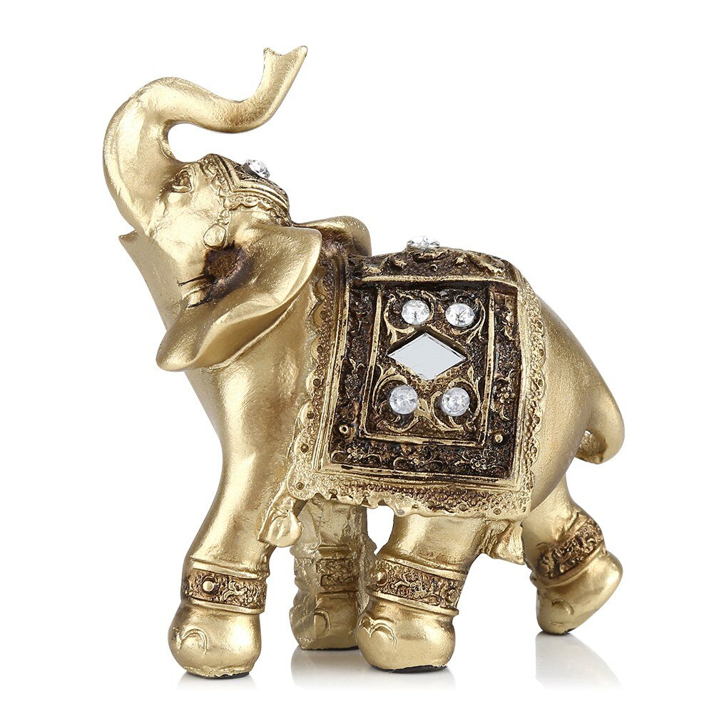 Gold Color Elegant Elephant Statue Ornament Figurine Home Office Decor Gift (S)