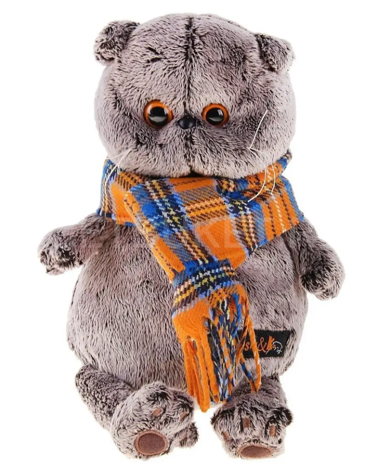 Budi Basa Мягкая Игрушка Кот Басик и шарф в клеточку (19см, в подарочной коробке) Ks19-002