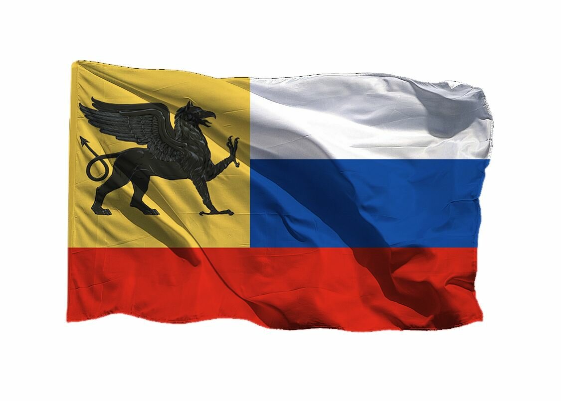 Флаг с гербом Тартарии на российском триколоре, 90х135 см на сетке для улицы, для флагштока