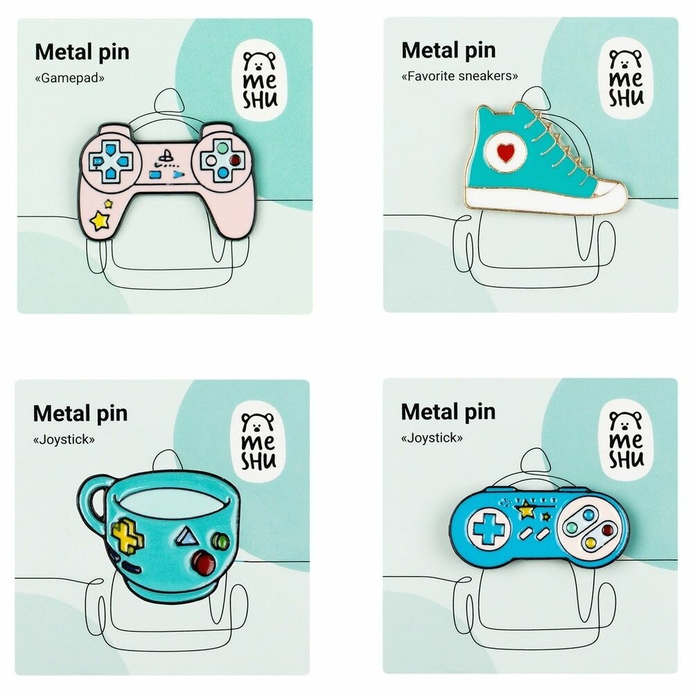 Набор значков Meshu металлические, "Gamer's set", эмаль, 4 штуки (MS_53656)
