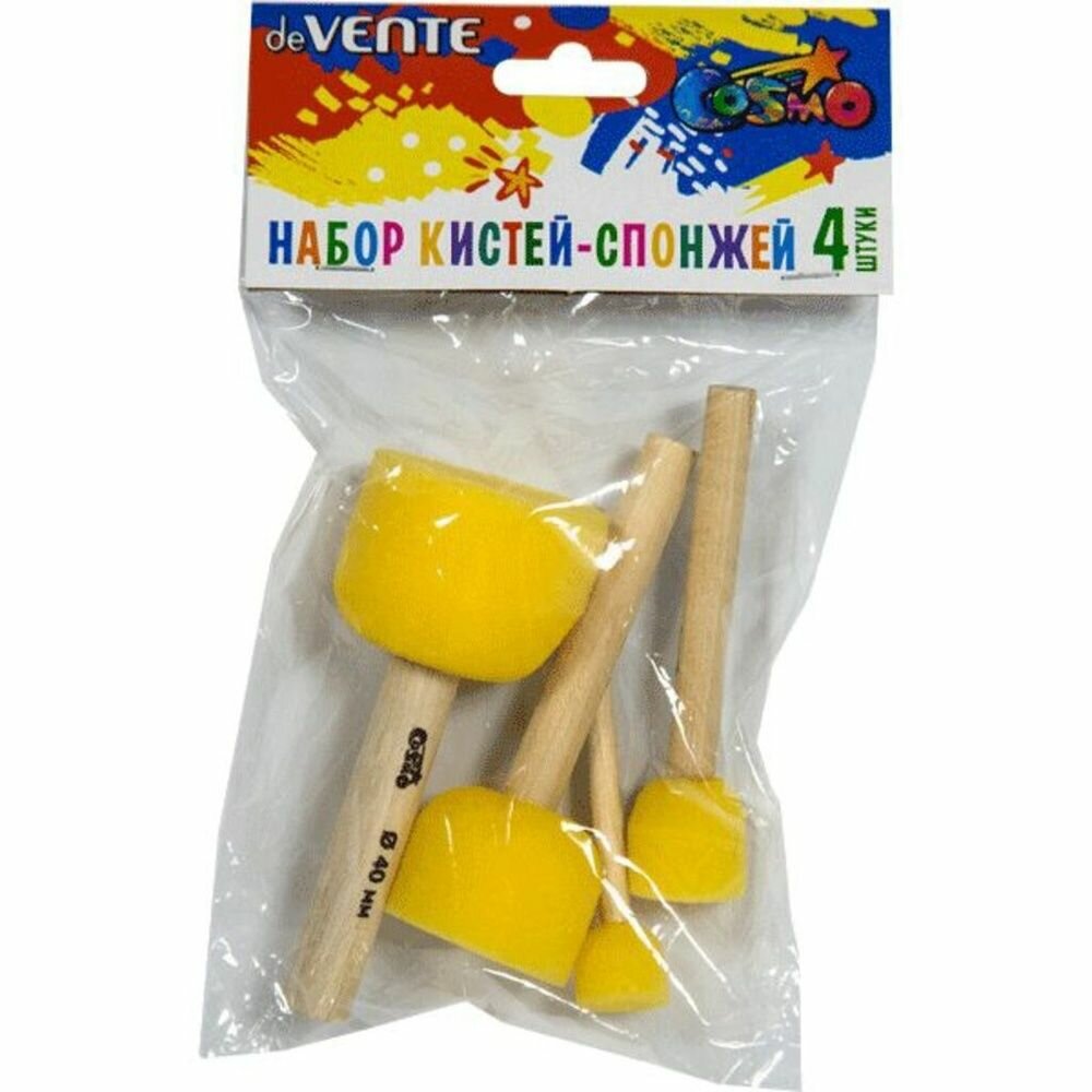 Кисти-спонжи deVENTE "Cosmo", деревянная ручка, диаметры 15, 20, 30 и 40 мм, 4 шт (8072350)