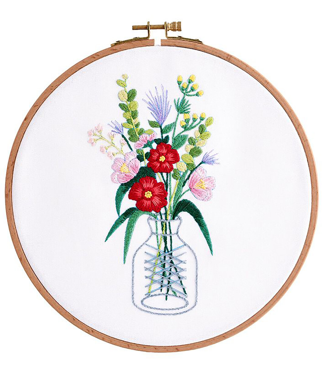 Набор для вышивания гладью на ткани с пяльцами Ваза с цветами, размер 13х7 см