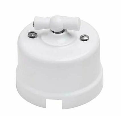 BIRONI Ретро Выключатель двухклавишный поворотный, пластик, цвет Белый