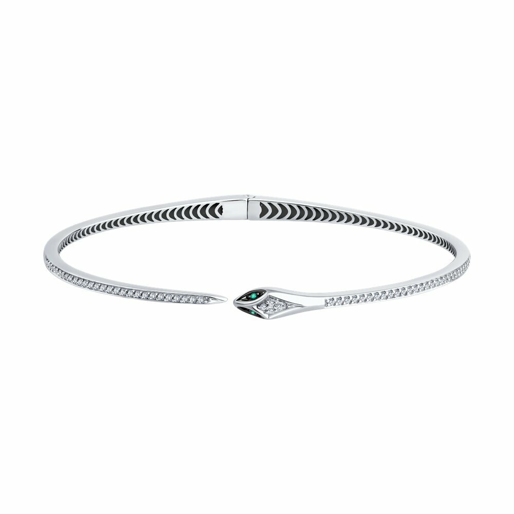 Браслет, белое золото, 585 проба, изумруд, бриллиант