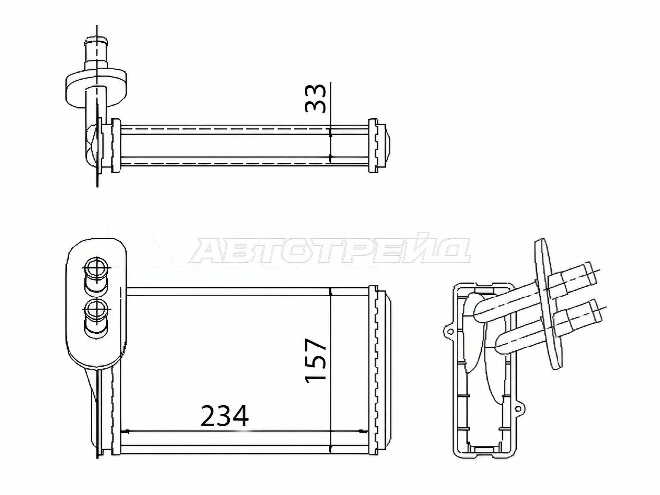 Радиатор отопителя салона, печки, трубчатый для Шкода Октавия, Фольксваген Гольф, Пассат, Поло арт ST870022 SAT