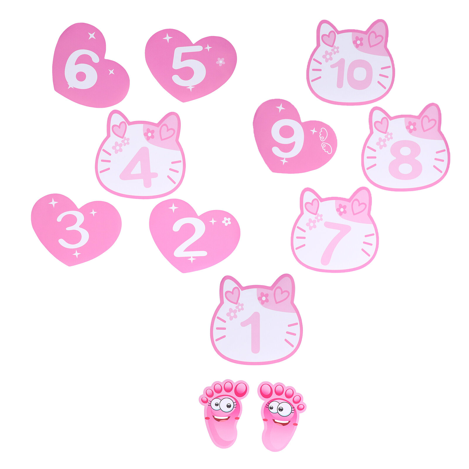 Съемные наклейки с цифрами 10 для игры в классики, украшение пола в детской комнате, розовые мультяшные следы.