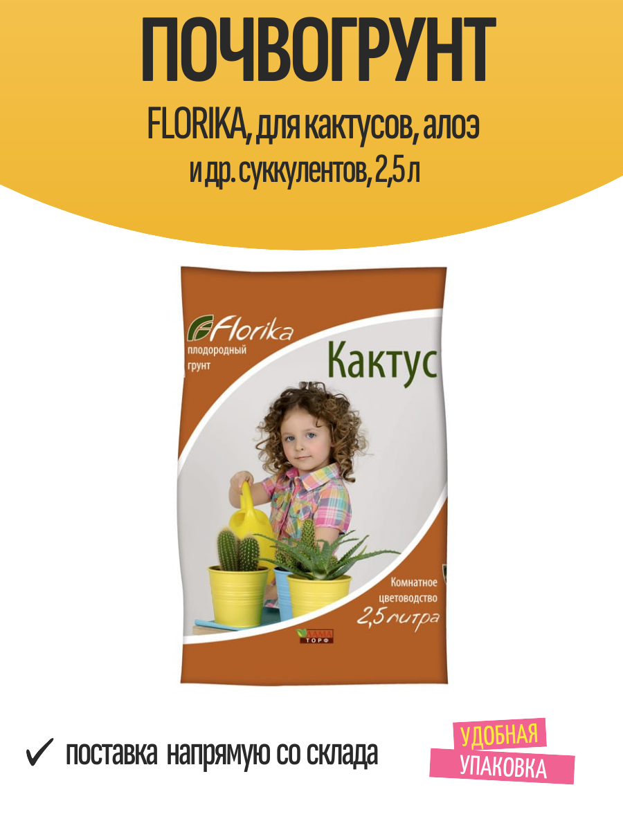 Почвогрунт FLORIKA, для кактусов, алоэ и др. суккулентов, 2,5 л