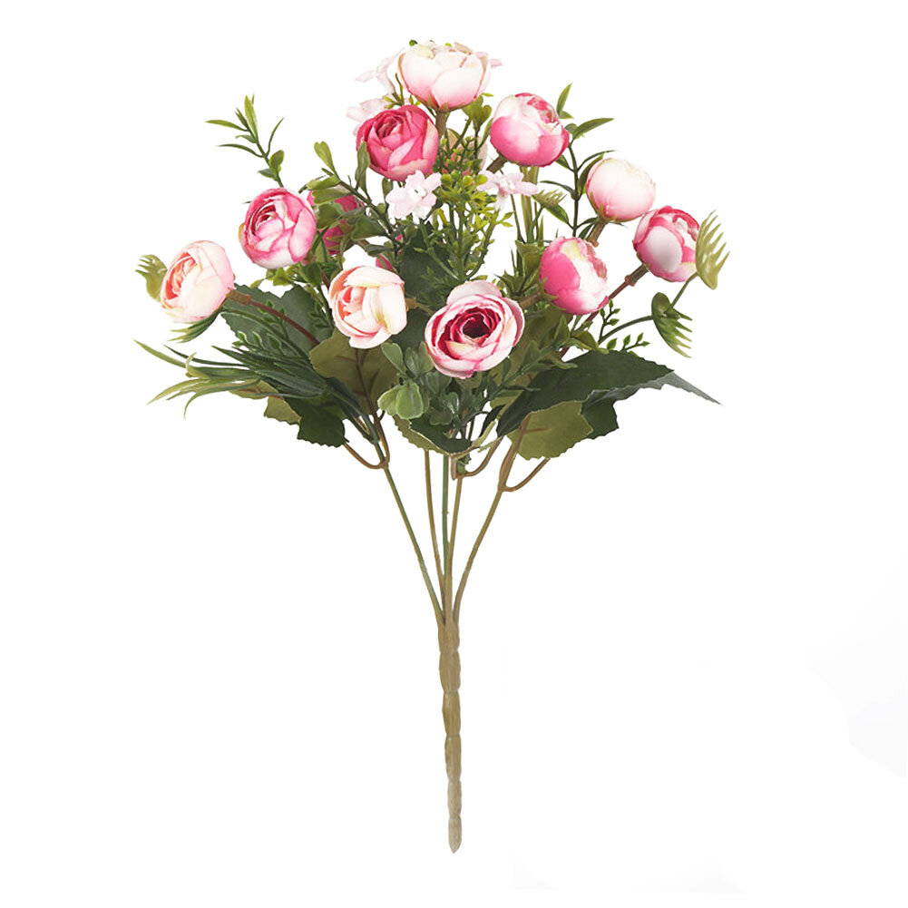 Искусственная камелия, 5 веток, 13 цветов, шелковый декор, искусственный цветок, темно-розовый, реалистичный вид, для свадьбы, дня рождения, вечеринки, украшения дома