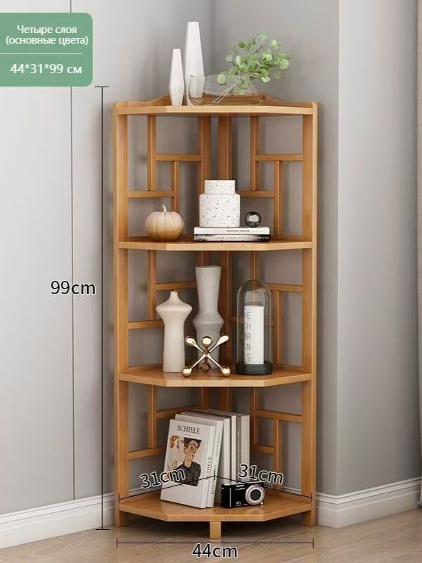 Стеллаж напольный с деревянными полками, этажерка в современном стиле для детской, гостиной, кухня