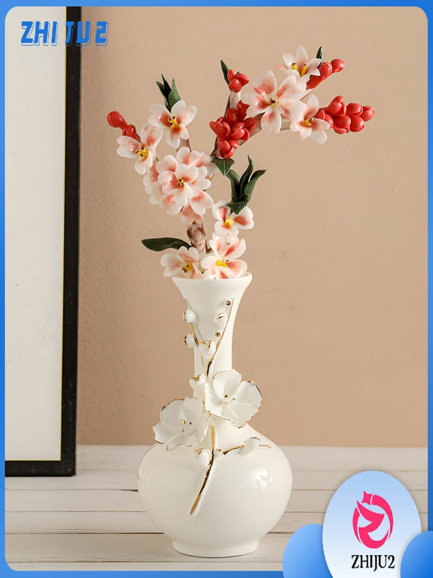 Ручная керамическая ваза из белого фарфора с нежными цветами стильный современный декор для дома и идеальный подарок