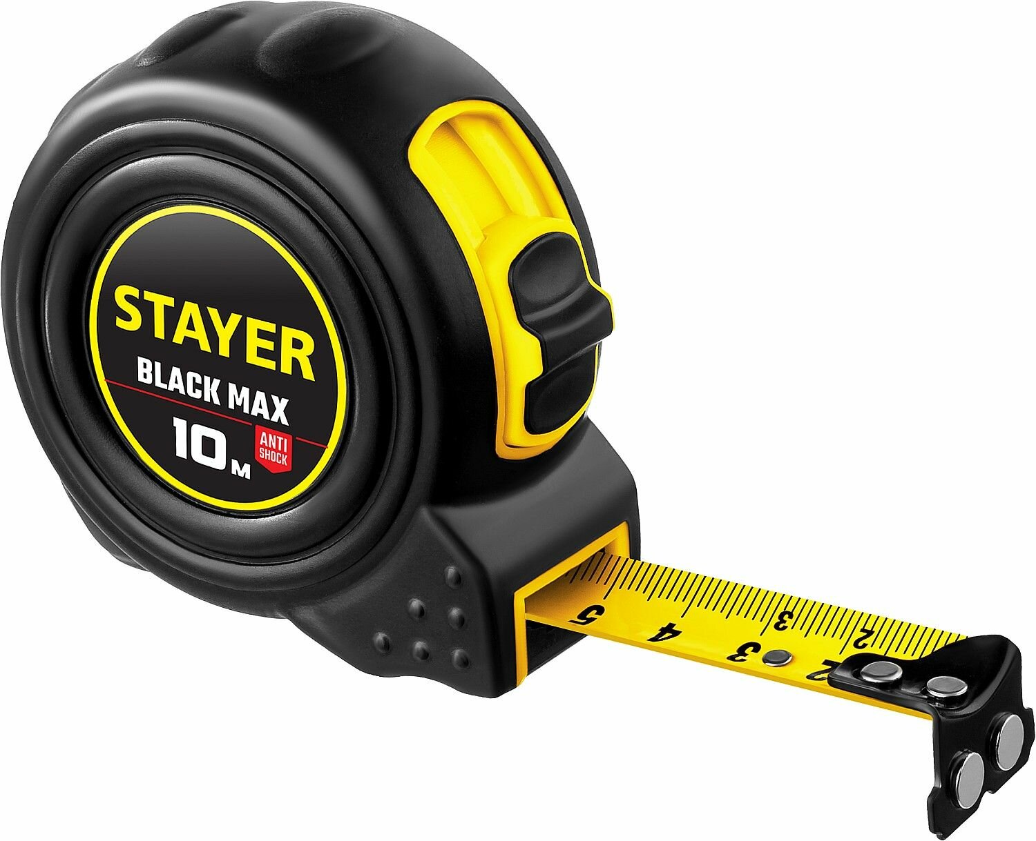 Рулетка STAYER BlackMax, 10 м х 25 мм, две фиксатора, Professional (3410-010) 3410-10_z02