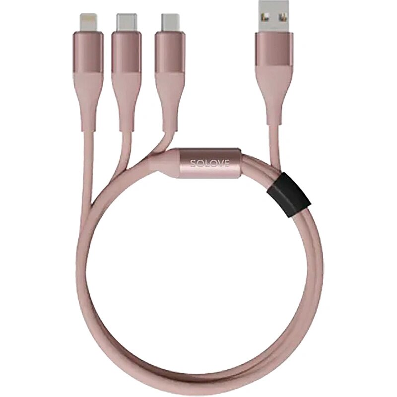 Кабель Lightning - Type-C - Micro USB, 1.2 м, Xiaomi SOLOVE, роз, DW2PinkR