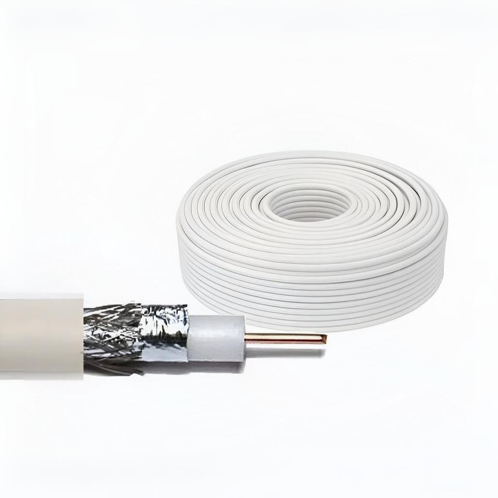 Кабель коаксиальный RG-6, 1х0.9 кв. мм, телевизионный, белый, длина 1 метр — фото 1