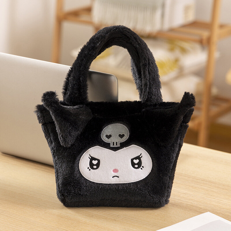 Мягкая плюшевая сумка-шоппер с мультяшным рисунком, стильная сумочка, повседневная маленькая сумка, кошелек для монет и телефона, милая и универсальная сумка для хранения вещей в дороге.