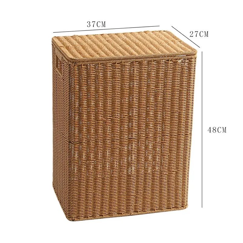 Корзина для белья из искусственного ротанга, 50 л, коричневая, 1 шт, 37x27x48 см