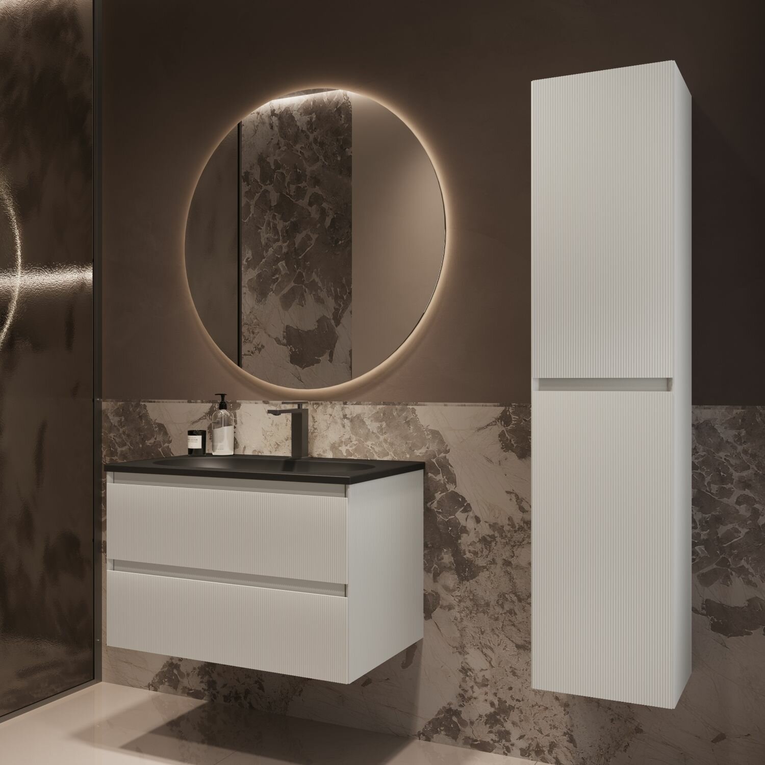 Тумба с раковиной Vincea Велле (Welle) 800 Белый матовый, антрацит