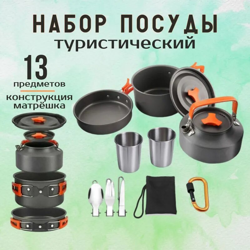 Набор походной посуды на без тарелок/ Посуда для пикника, похода, рыбалки