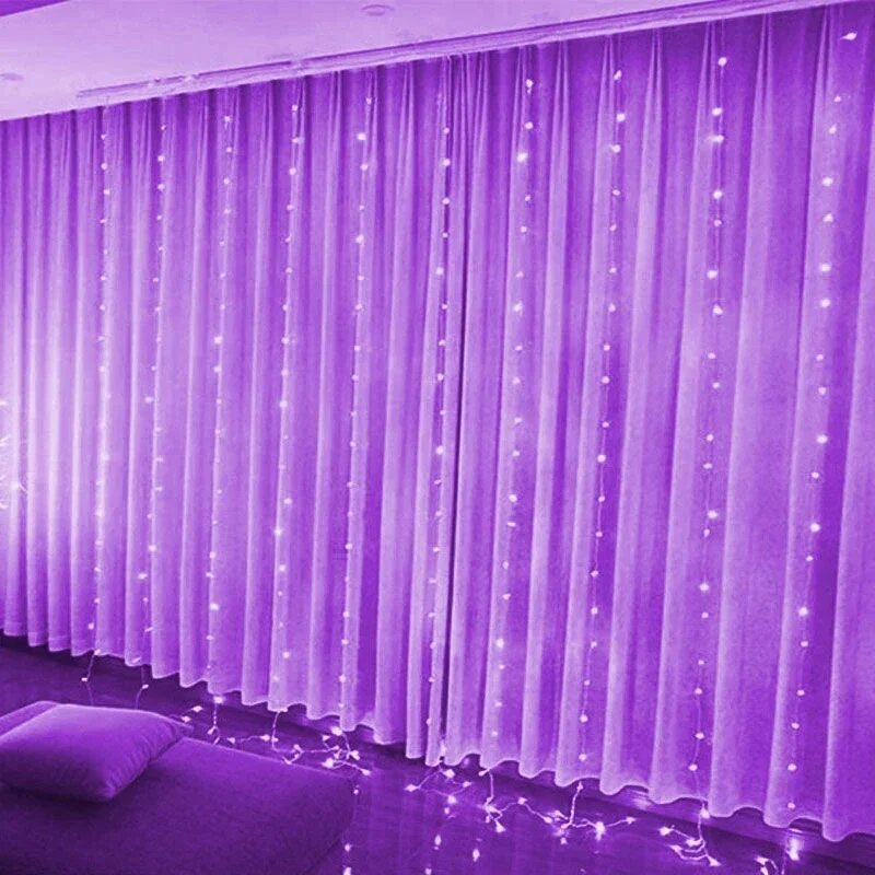 LED Гирлянда-штора фиолетовая 3x2м, 200 LED, 8 режимов