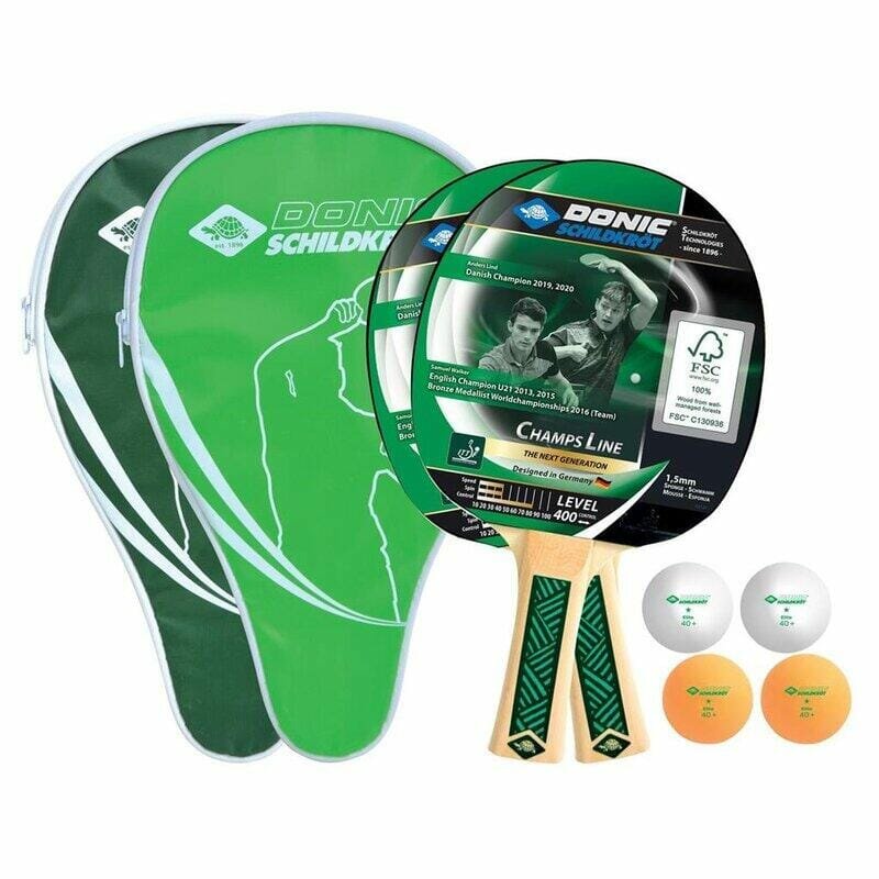 DECATHLON набор для настольного тенниса Donic-Schildkr t Champs Line 400 Set, 2 ракетки, 4 мяча, вогнутая рукоятка, разноцветный