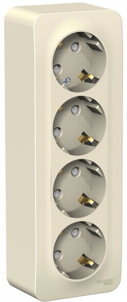 SE Blanca наруж Молочная Розетка 4-ая с/з со шторками 16А, 250В, изолир. пластина