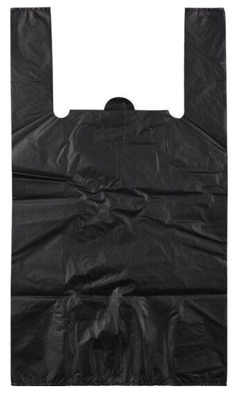 Пакет-майка Комус ПНД, усиленный, черный (40+18x70 см, 50 шт)