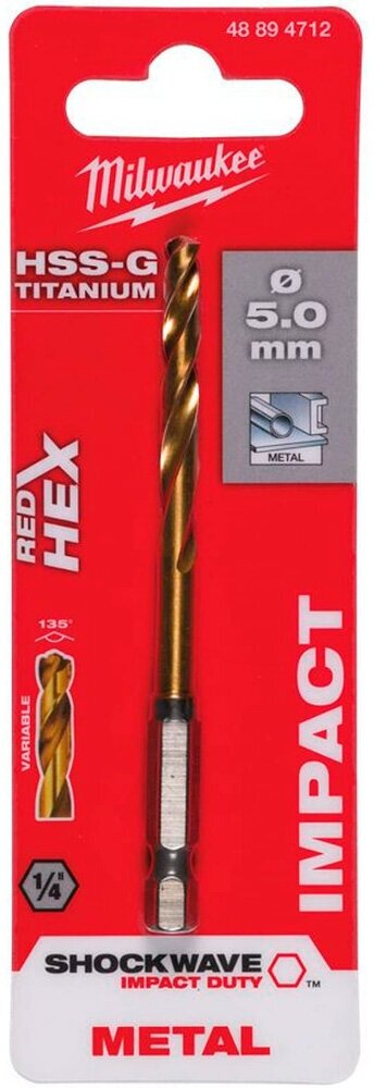 Сверло по металлу Milwaukee RedHEX HSS-G TiN 5,0мм (712)