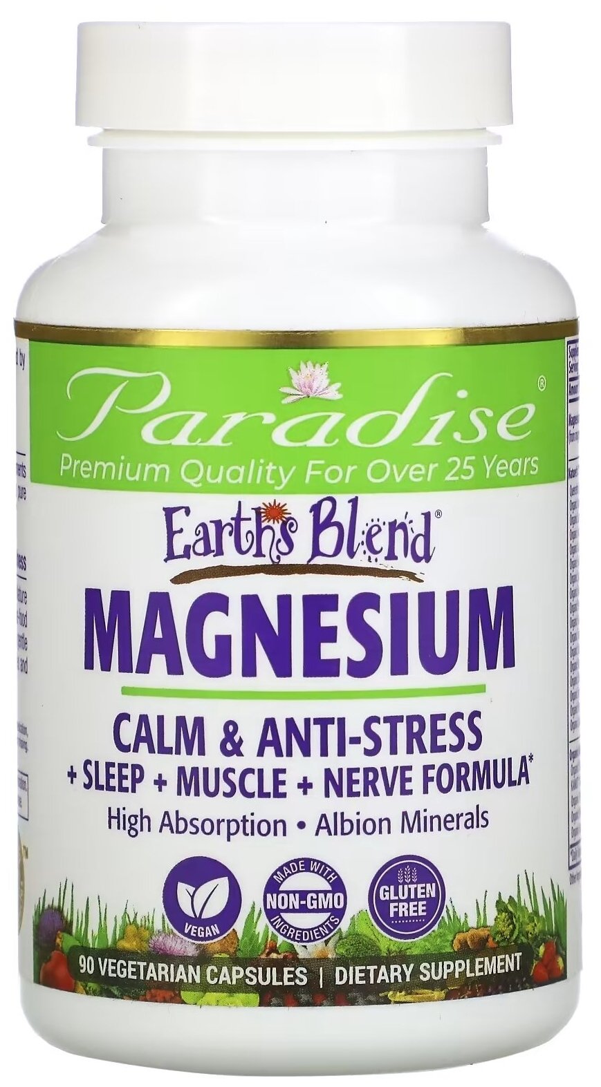 Paradise Herbs, Earth's Blend, Магний, 90 вегетарианских капсул
