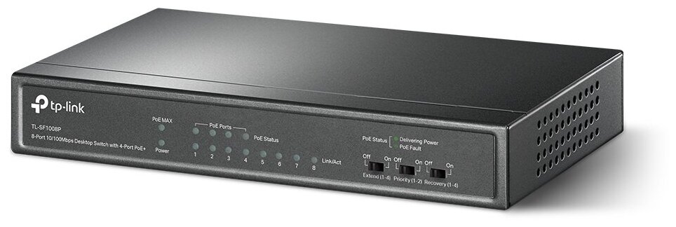 Коммутатор TP-LINK TL-SF1008P 8-портовый 10/100 Мбит/с настольный PoE коммутатор, 8 портов RJ45 10/100 Мбит/с порта PoE, IEEE 802.3af, бюджет PoE 66 Вт, стальной корпус, RTL {12} (021665) уц-3-2