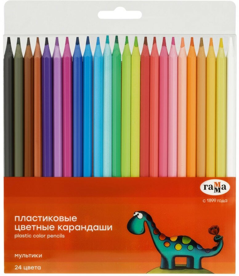 Карандаши цветные пластиковые Гамма "Мультики", 24цв, заточен, ПВХ, европодвес, 353364