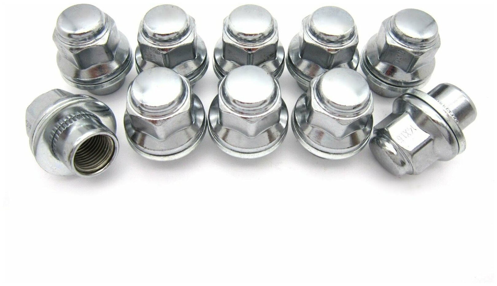 Гайки колесные M14X1,5 под 21 ключ, хром высота 37,5 мм Прессшайба, диаметр носика 18,5 мм, 10 шт.