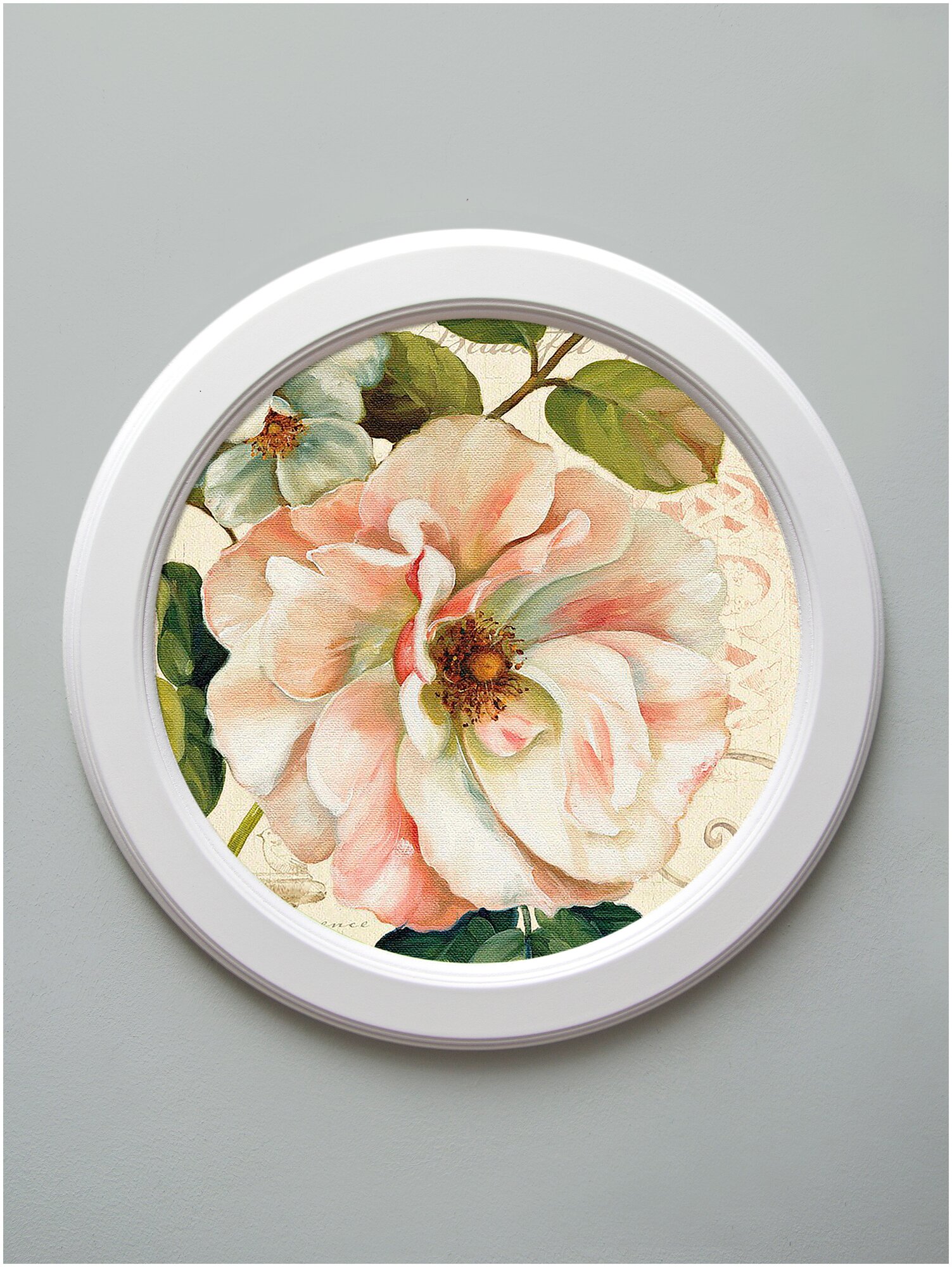 Картина на натуральном холсте в круглой деревянной раме "Цветы прованса", диаметр 37 см