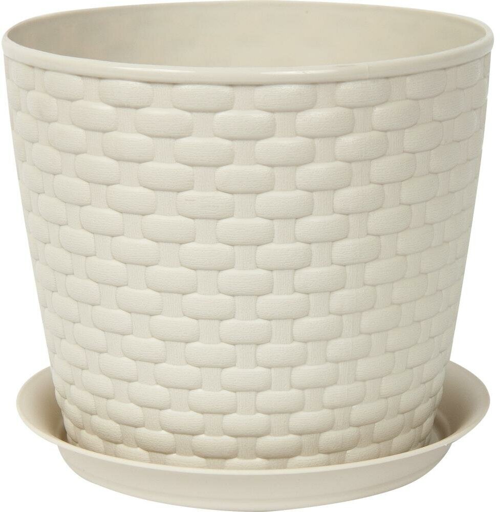 Кашпо IDEA (М-Пластика) с поддоном Ротанг, 4.7л, 21x18.1 см, белый
