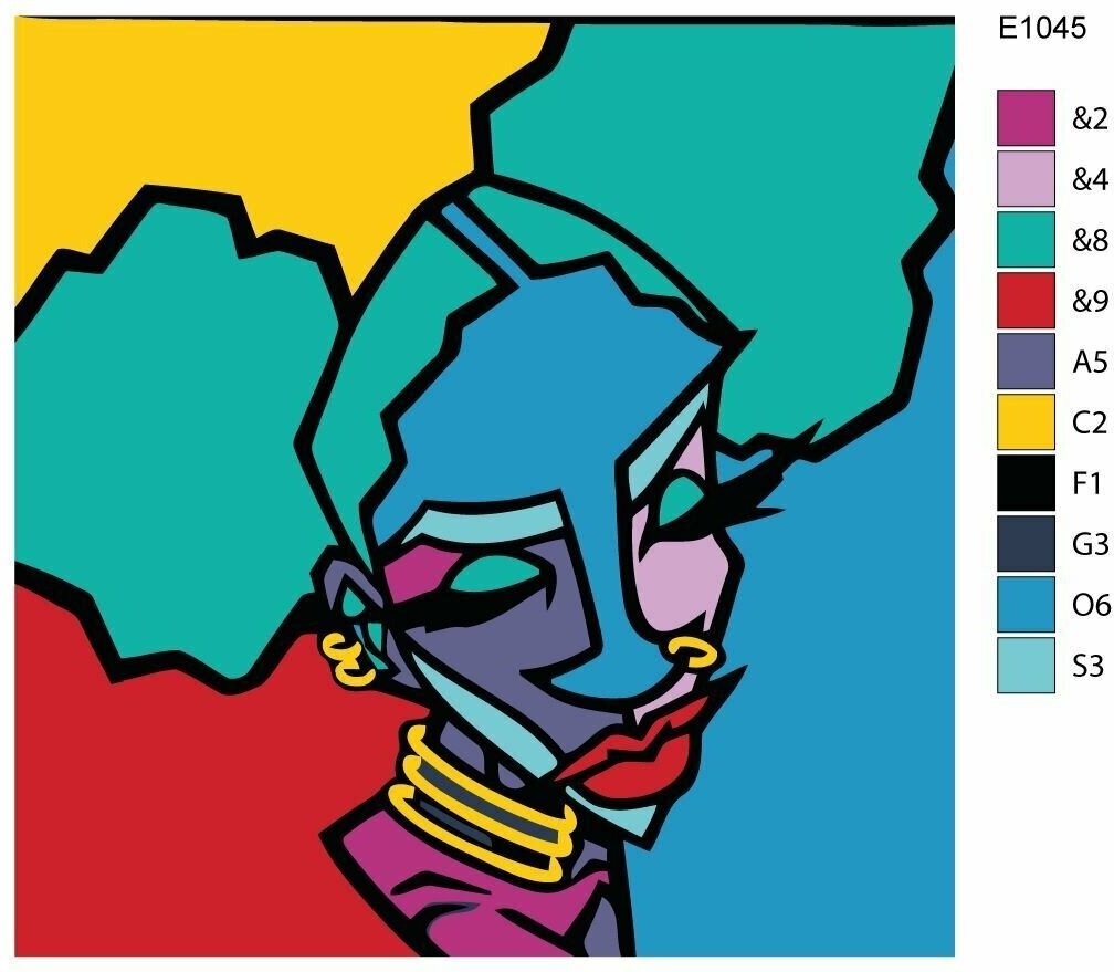 Детская Картина по номерам E1045 "Девушка с бирюзовыми волосами в стиле кубизм" 30x30