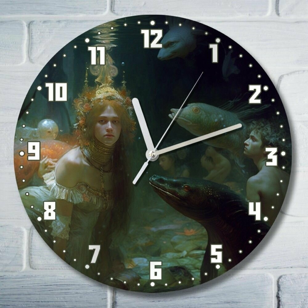 Настенные часы, деревянные, бесшумные, УФ печать Сказки Морской царь и василиса премудрая - 8013