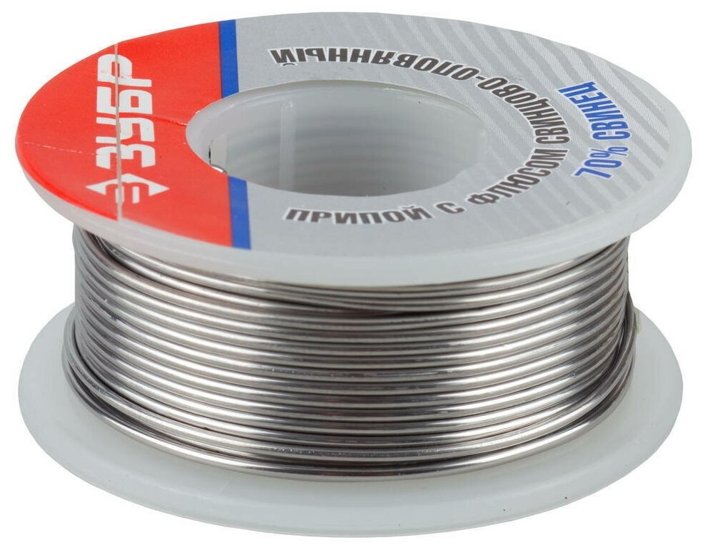 Припой ЗУБР оловянно-свинцовый, 30% Sn / 70% Pb, 100гр