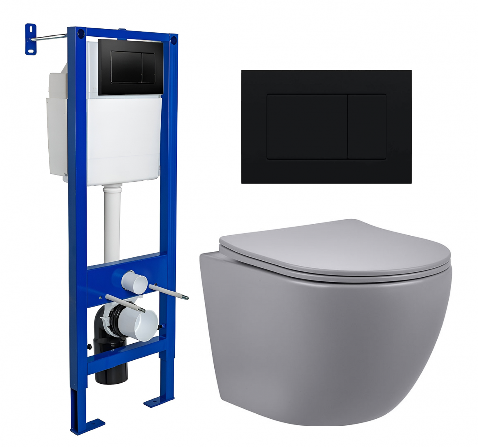 Комплект 3 в 1 инсталляция Berges Wasserhaus Atom 410 + Унитаз подвесной Vincea Globo VT1-14SMG + кнопка черная