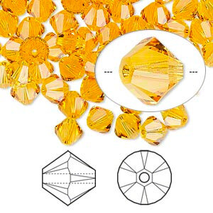 Бусина Swarovski, 6мм, Биконус (#5328), золотисто-желтый (цвет 292), 10 шт.