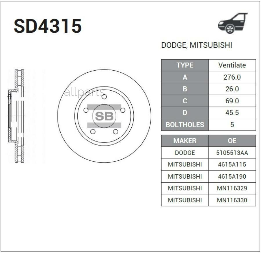 SANGSIN BRAKE SD4315 тормозной диск