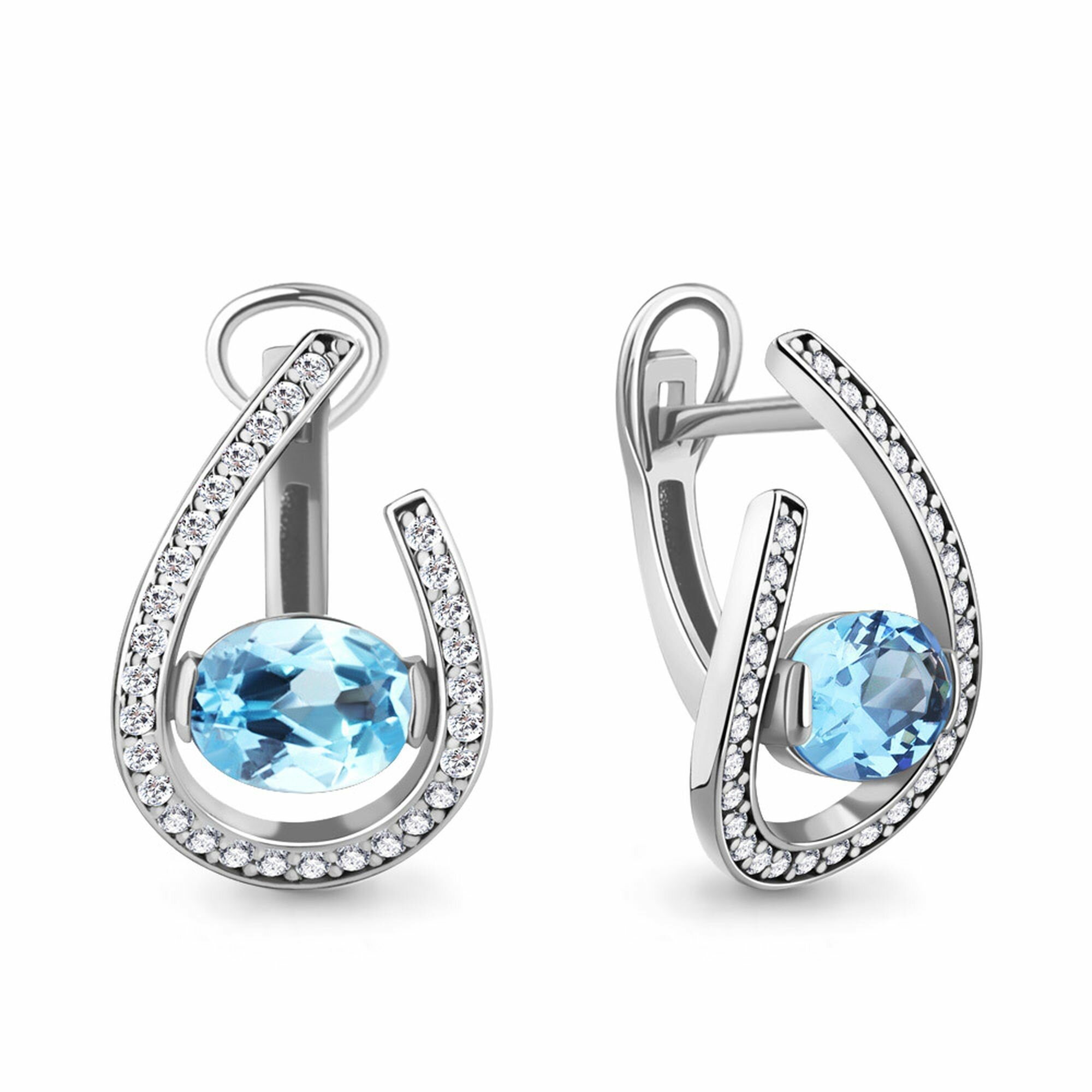 Серьги, серебро, 925 проба, родирование, фианит, топаз