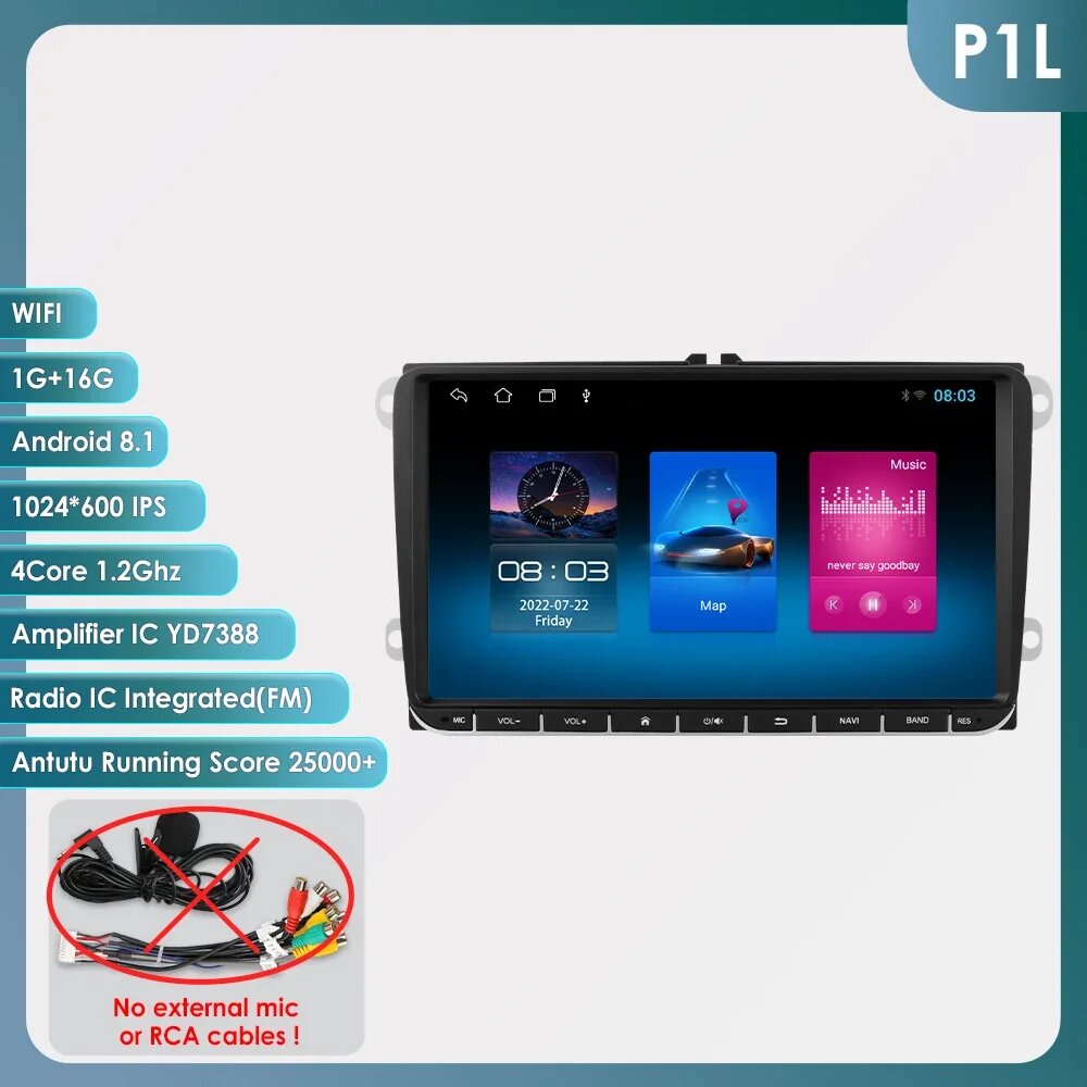 9-дюймовый автомобильный радиоплеер Android12 с GPS Navi для VW Seat POLO GOLF 5 P1L (4Core 1G 16G)