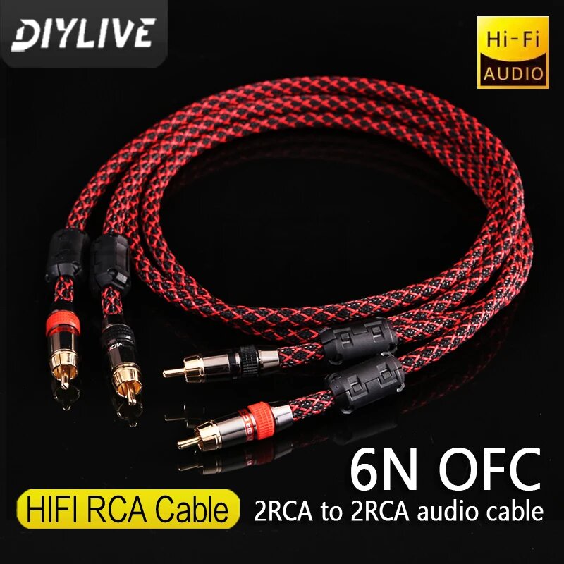 DIYLIVE RCA 2RCA кабель, 0.5м, Single magnetic ring — фото 1