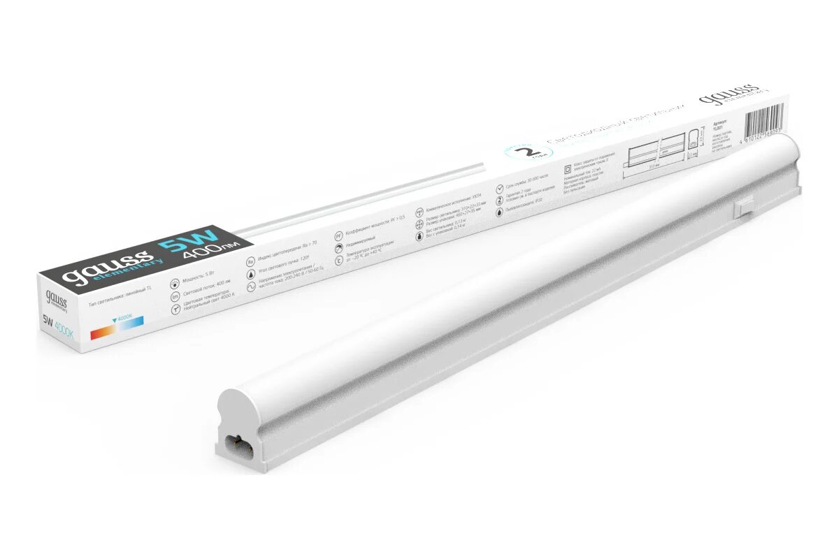 Gauss LED линейный светильник матовый корпус 5W 4000K 310x22x33 400 лм TL001