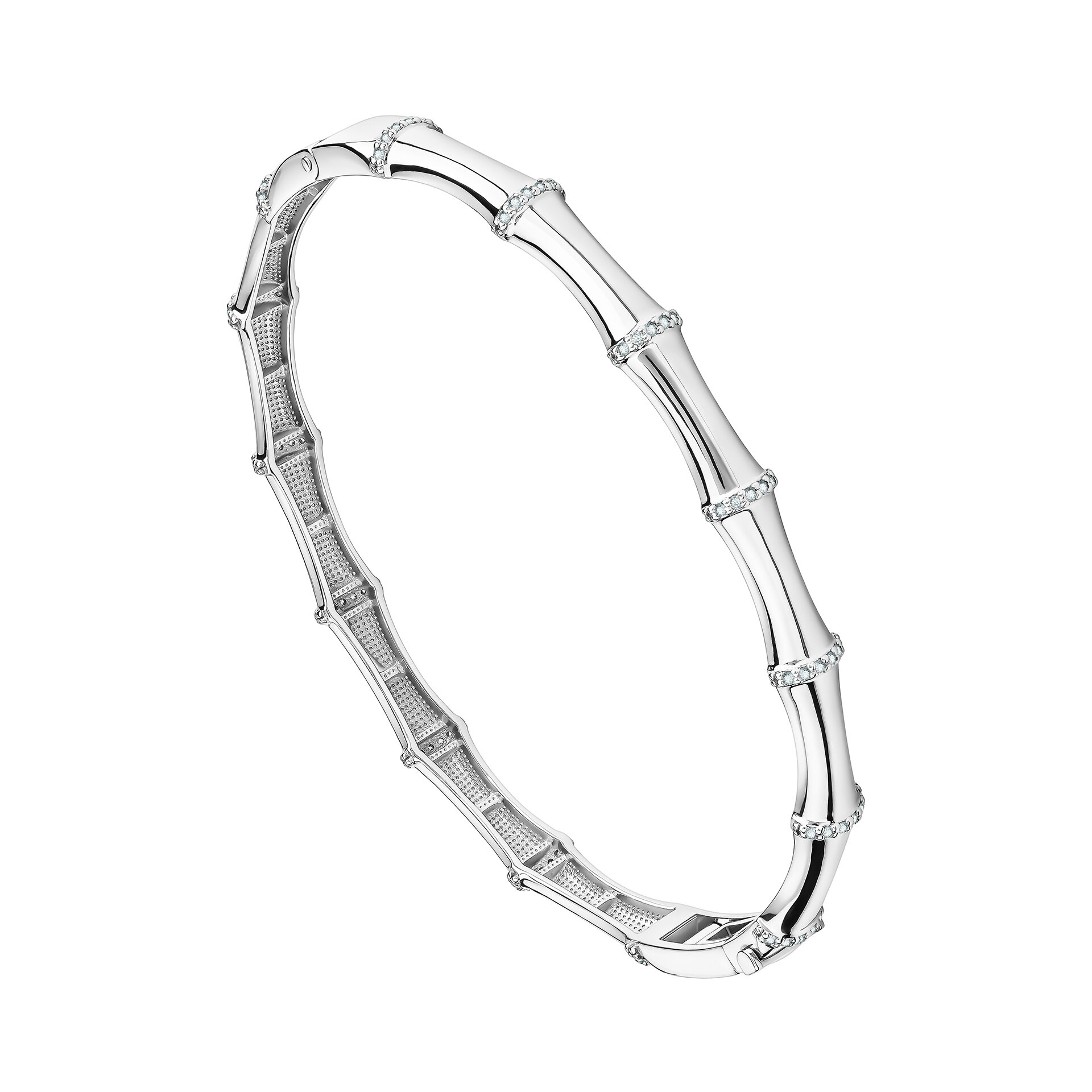 Жесткий браслет, серебро, 925 проба, родирование, фианит