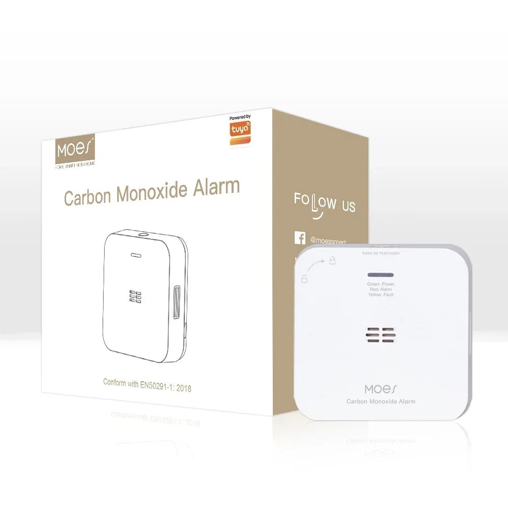 Детектор угарного газа MOES Tuya ZigBee CO Detector Alarm Gas Leak Carbon Monoxide Detector Wireless Household Gas Siren Alarm Sensor Smart Safety Home-White
