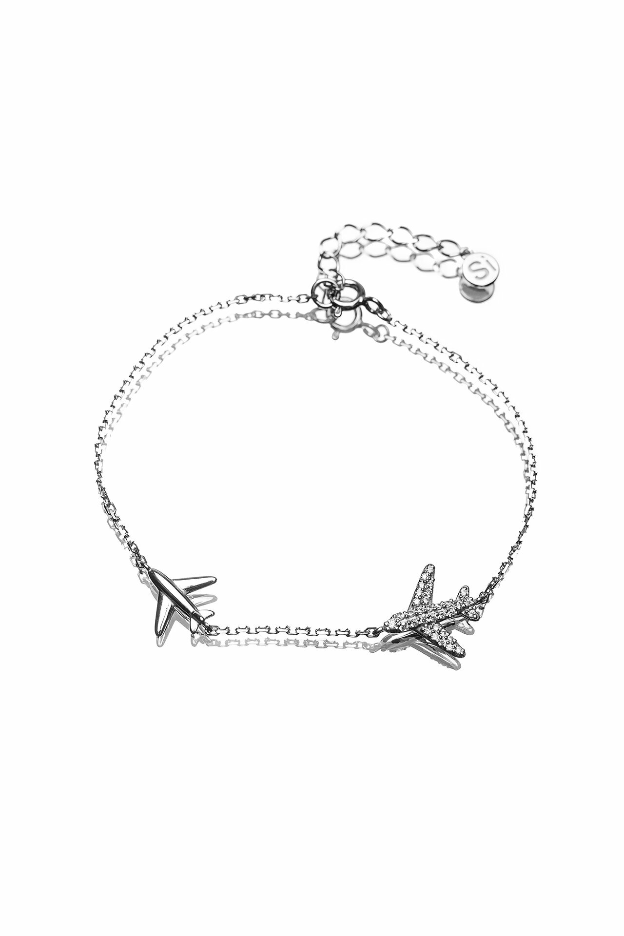 Браслет-цепочка, серебро, 925 проба, родирование, фианит